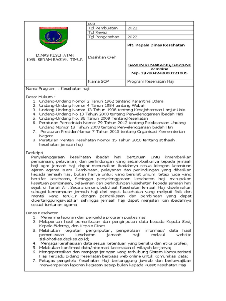SOP Pemeriksaan Kesehatan Haji | PDF SOP Pemeriksaan Kesehatan Haji | PDF