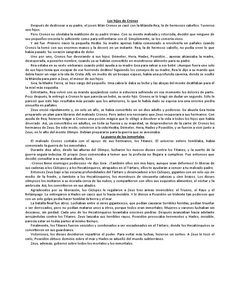 Los Hijos de Cronos | PDF | Zeus | Deidades griegas