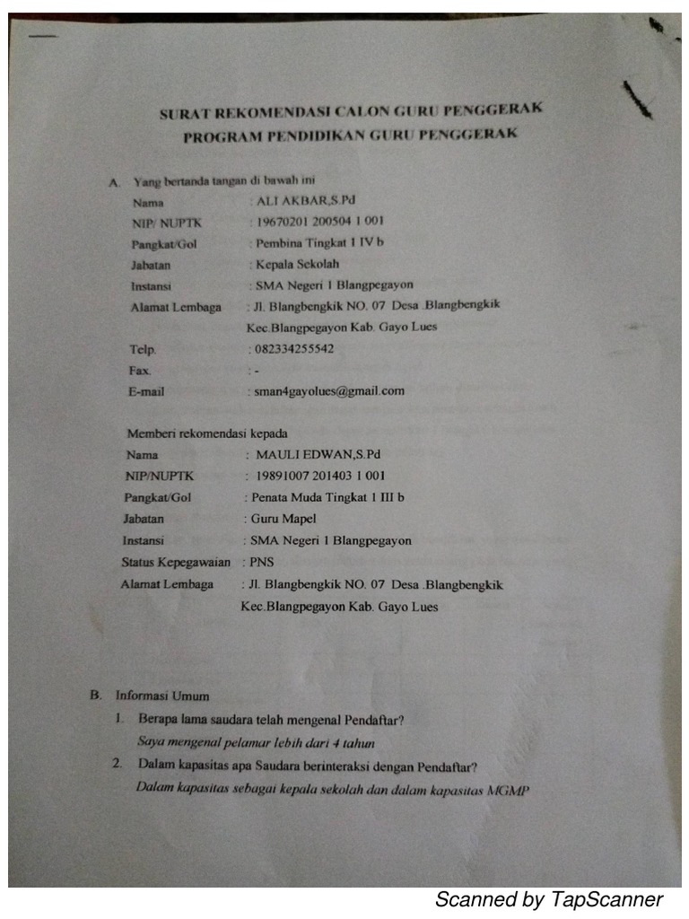 Surat Rekomendasi CGP | PDF