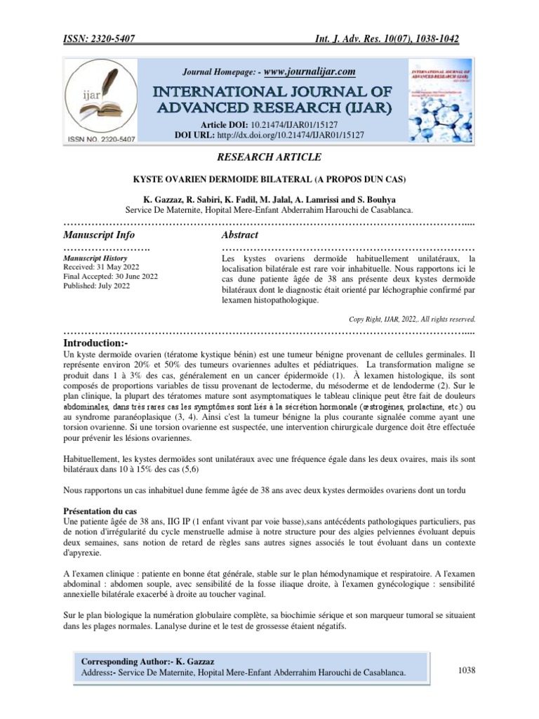 Kyste Ovarien Dermoide Bilateral (A Propos Dun Cas) | PDF | Cancer de l ...