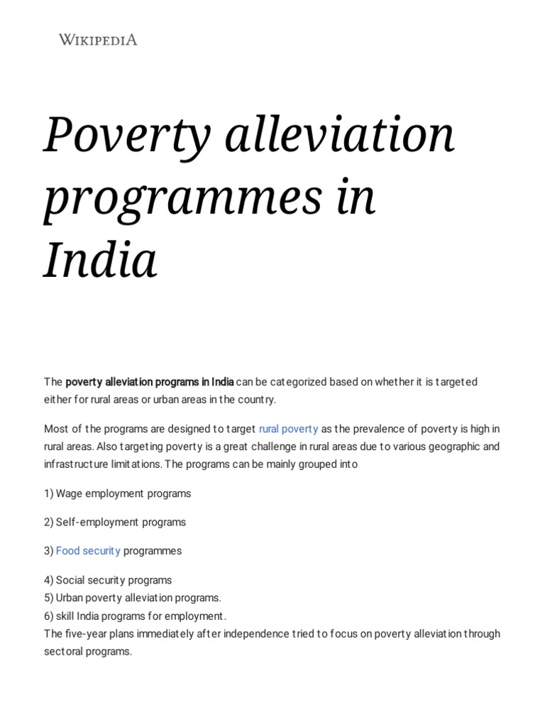 Poverty Alleviation Programmes in India - Wikipedia | PDF | Government ...