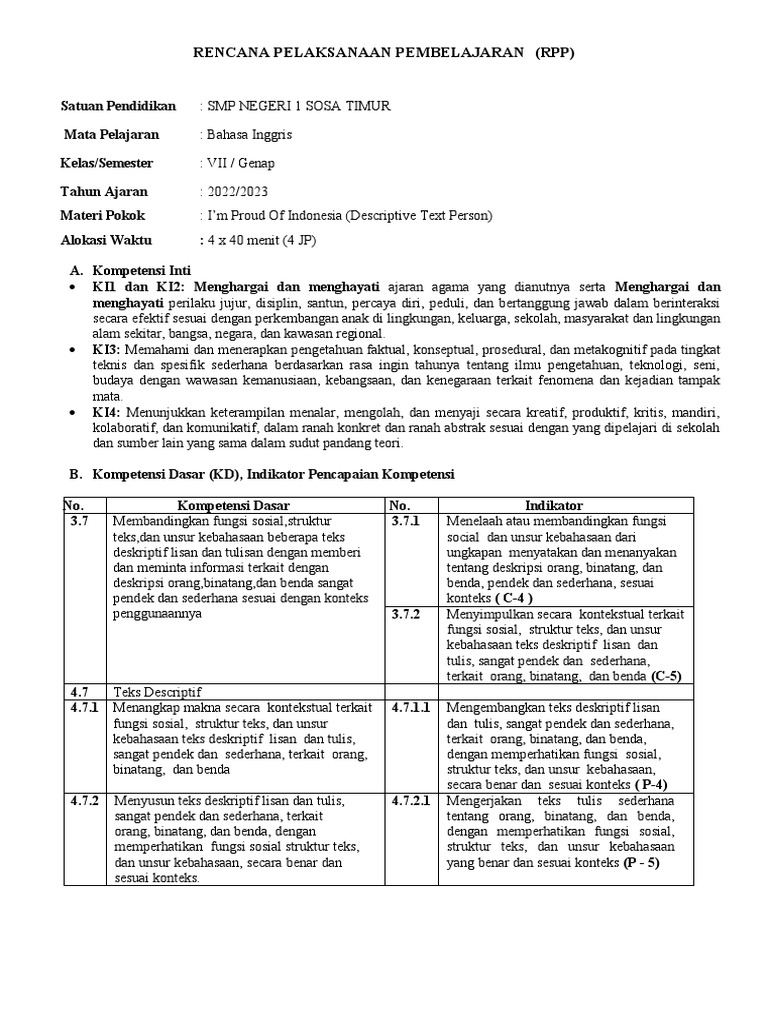 My Descriptive Text RPP Lini | PDF