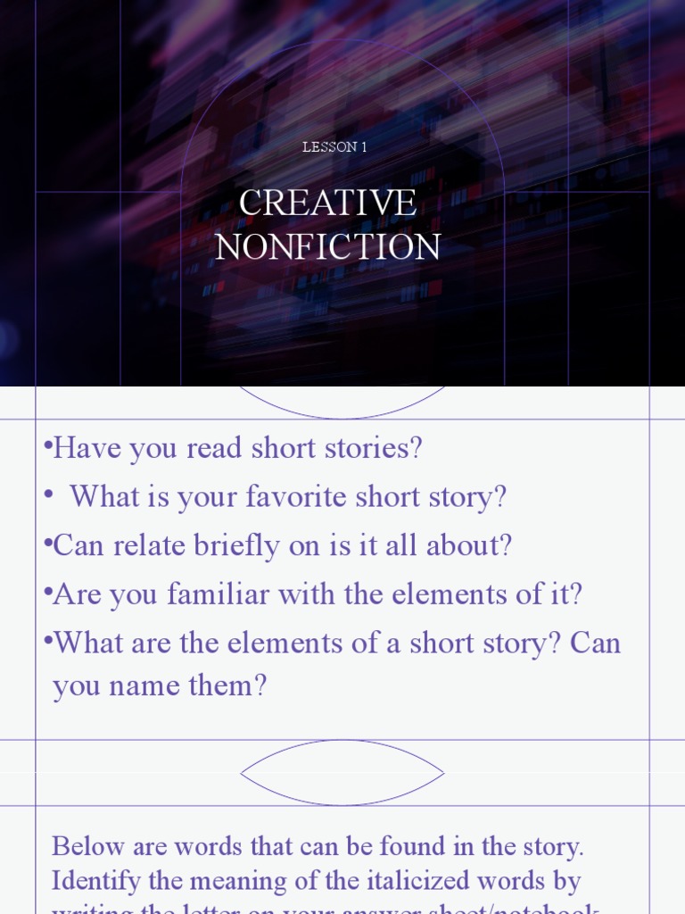 Exploring Elements of Creative Nonfiction | PDF | Narration | Linguistics