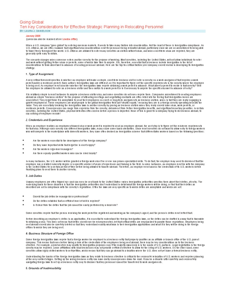 Global Personnel Relocation: Key Visa Factors | PDF | Travel Visa ...