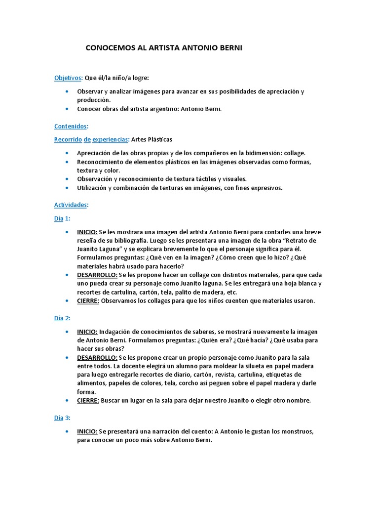 ANTONIO BERNI Correccion para | PDF | Collage | Educación de la primera ...