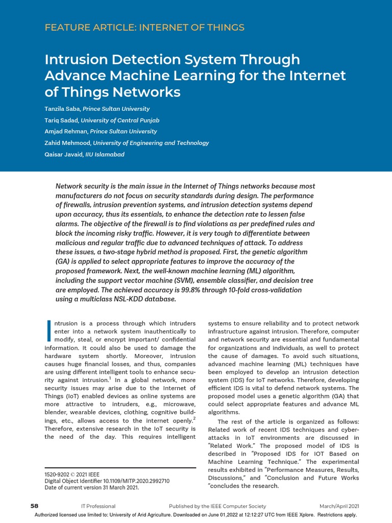 Intrusion Detection System Through Advance Machine Learning For The Internet of Things Networks ...