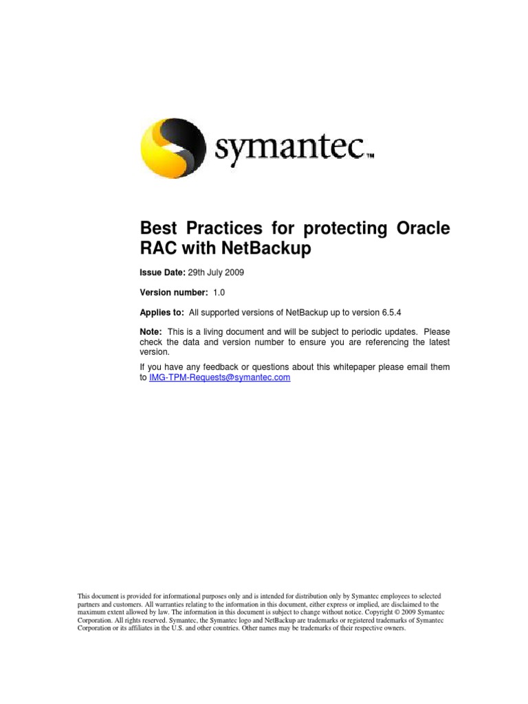 Best Practices Oracle With Netbackup Pdf Backup Load Balancing