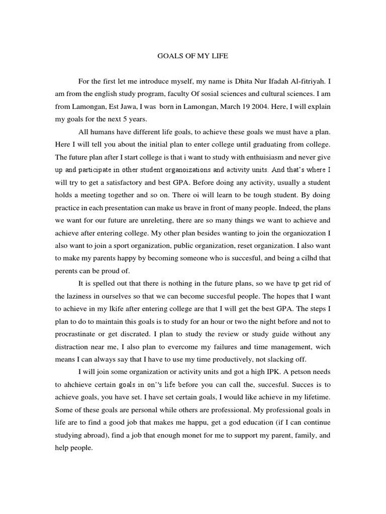 Goals of My Life | PDF | Cognition | Cognitive Science