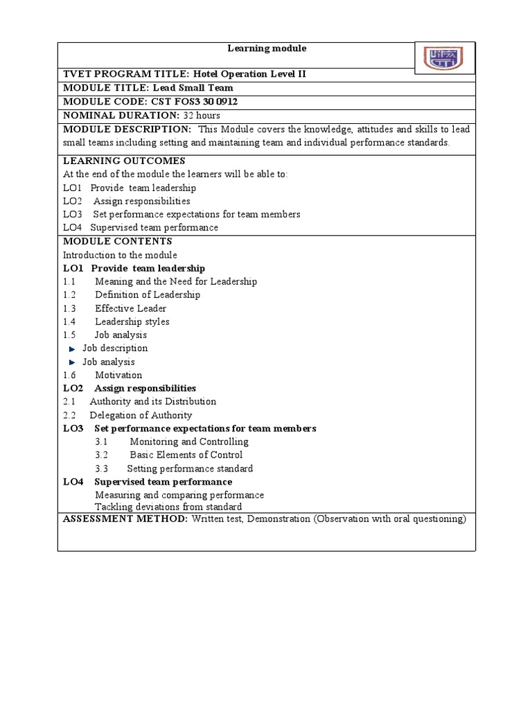 Lead Small Team Learning Module | PDF | Leadership | Competence (Human Resources)