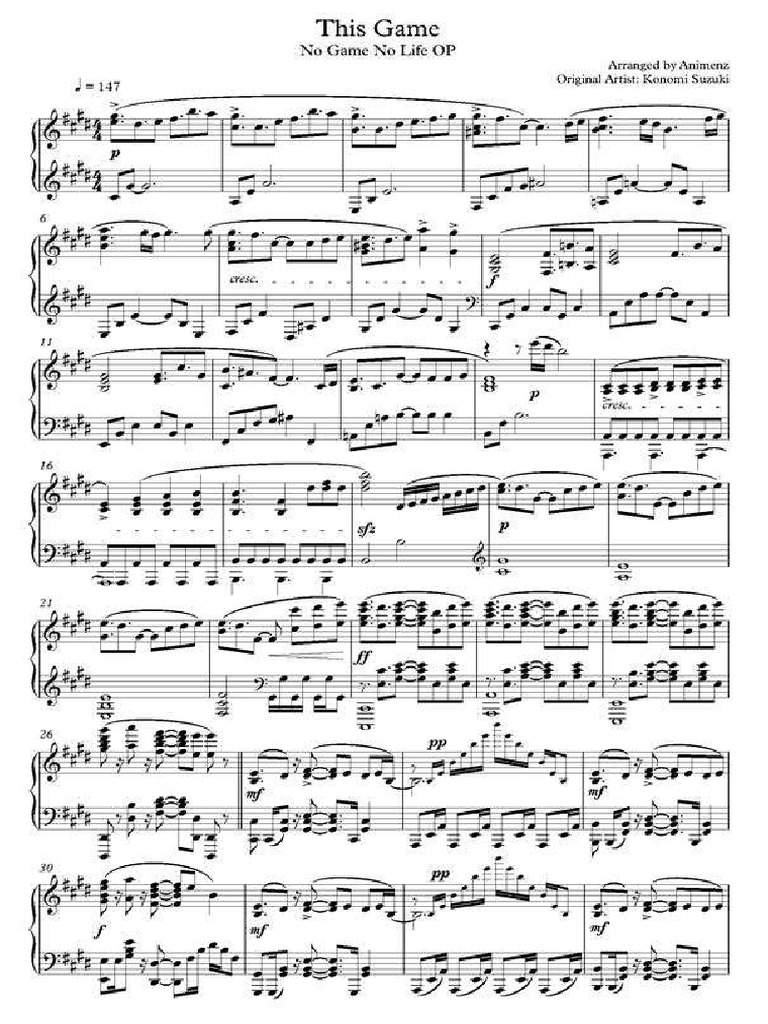 THIS GAME - Animenz Piano Sheet | PDF