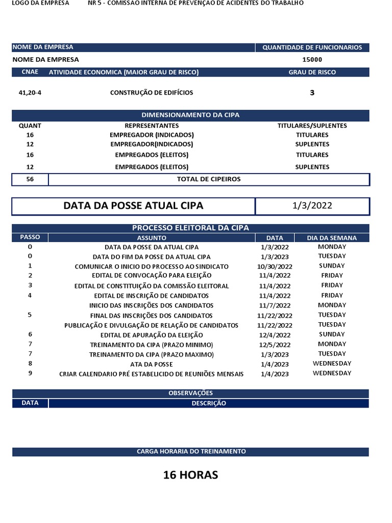 Cipa Calendario e Dimensionamento | PDF | Governo