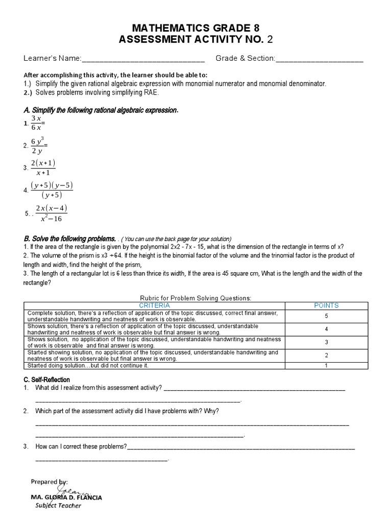 Grade 8 & 10 Math Assessment Activities | PDF | Mathematics | Length