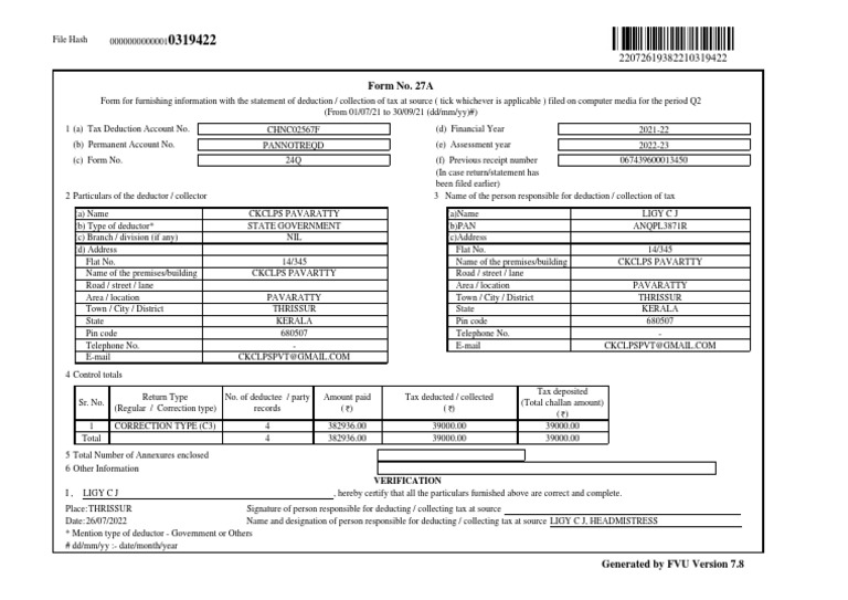 Form No. 27A: Verification | PDF | Taxation | Economies