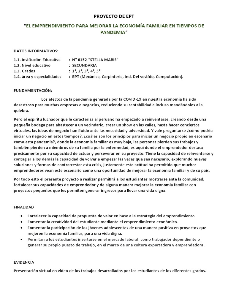 Proyecto de Ept | PDF | Iniciativa empresarial | Business