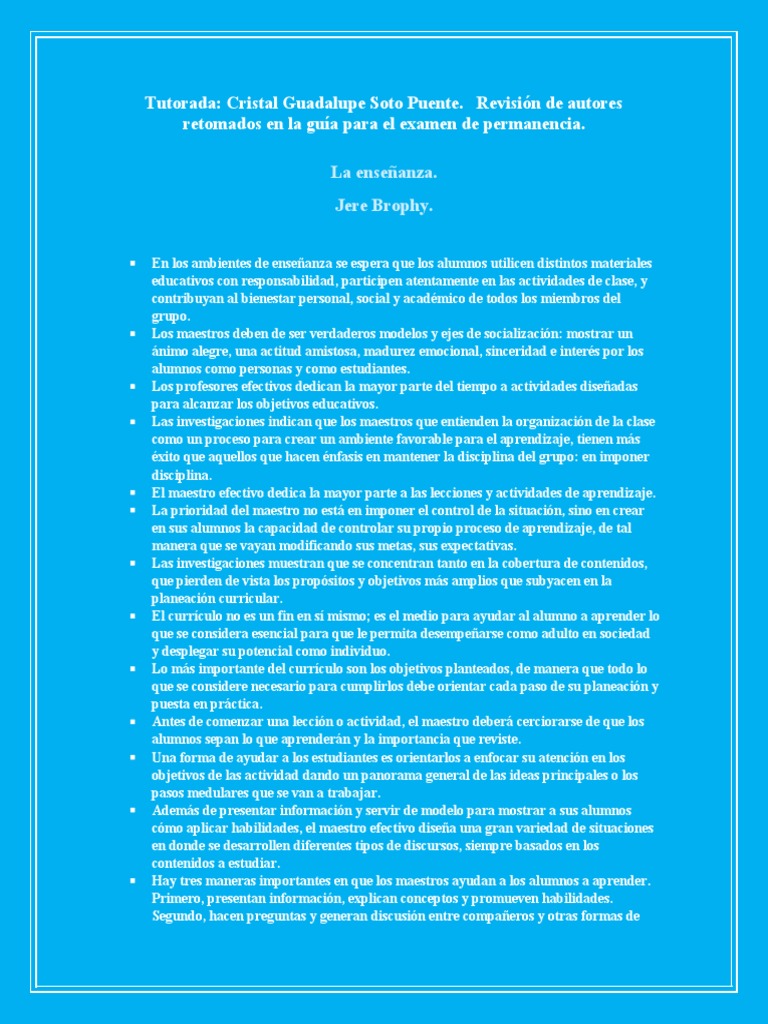 Soto Puente Cristal. La Enseñanza, Brophy. | PDF | Aprendizaje | Plan ...