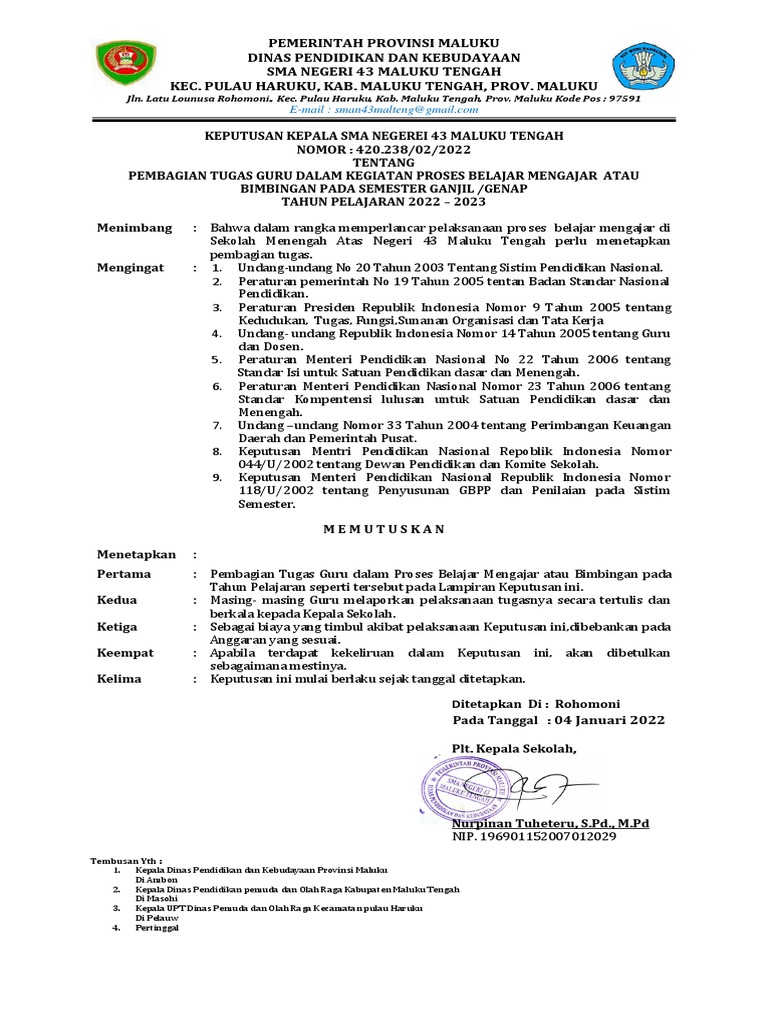 SK Tugas Mengajar 2022 | PDF