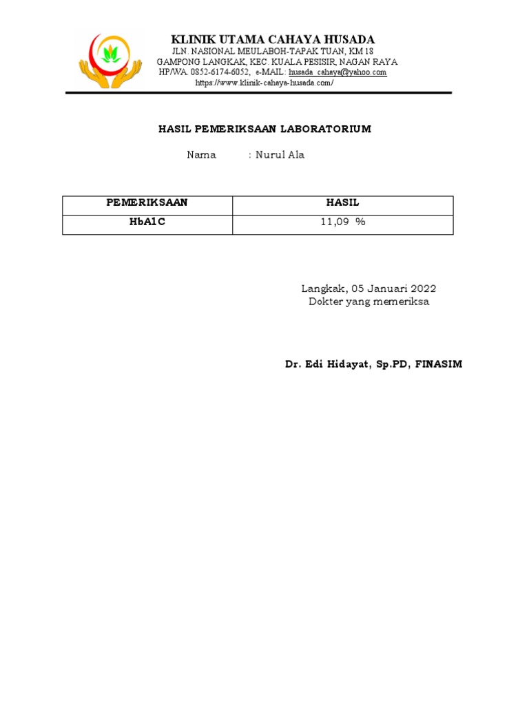 HASIL PEMERIKSAAN LAB HBA1C - Porniaty | PDF