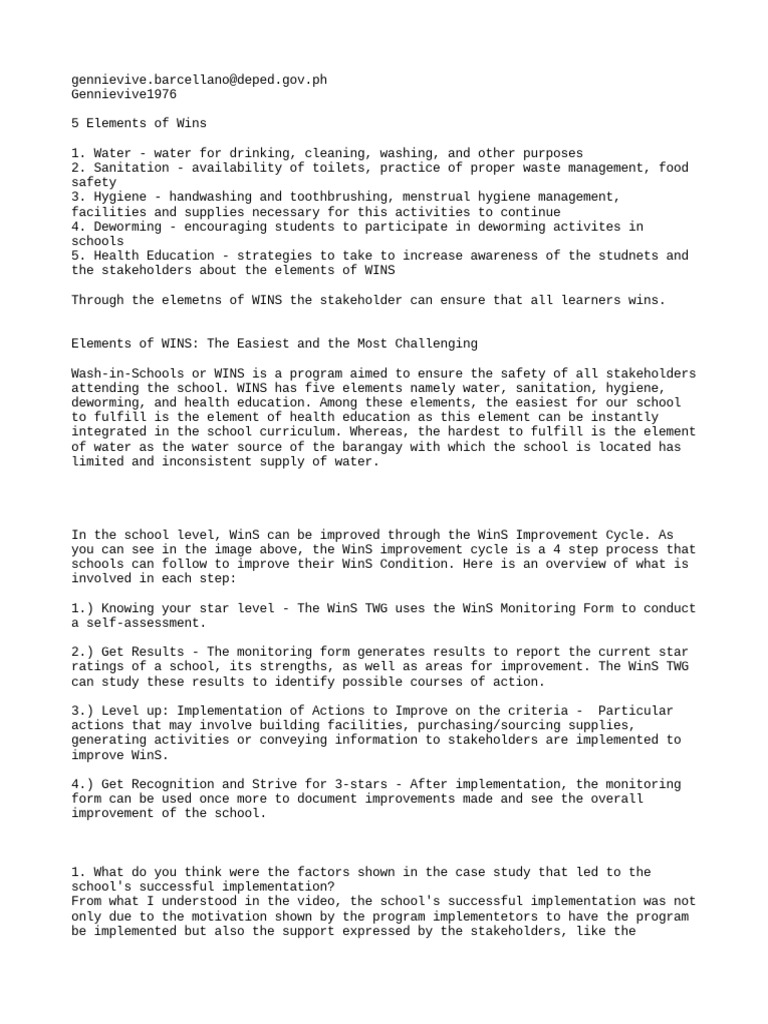 5 Elements of Wins | PDF | Hand Washing | Sanitation