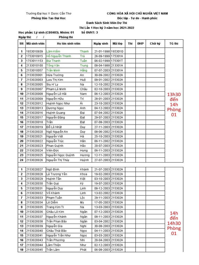 DS SV D Thi HK3 | PDF