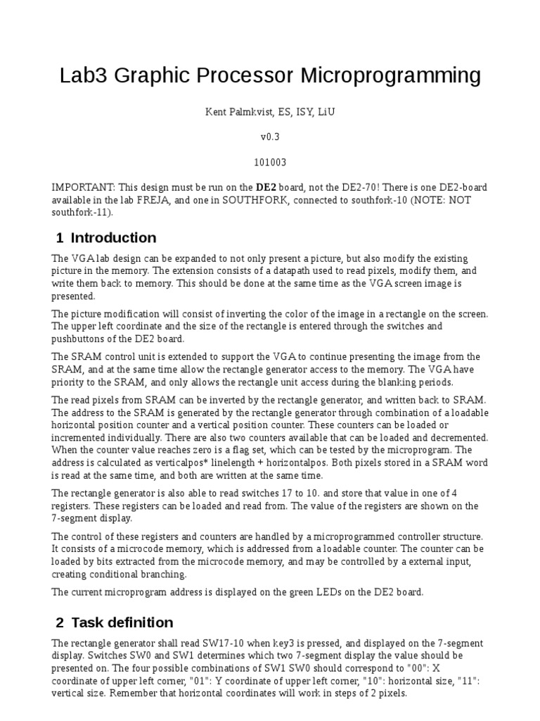 TSTE12 Lab3 Microprogramming 101006 | PDF | Random Access Memory | Computer Hardware