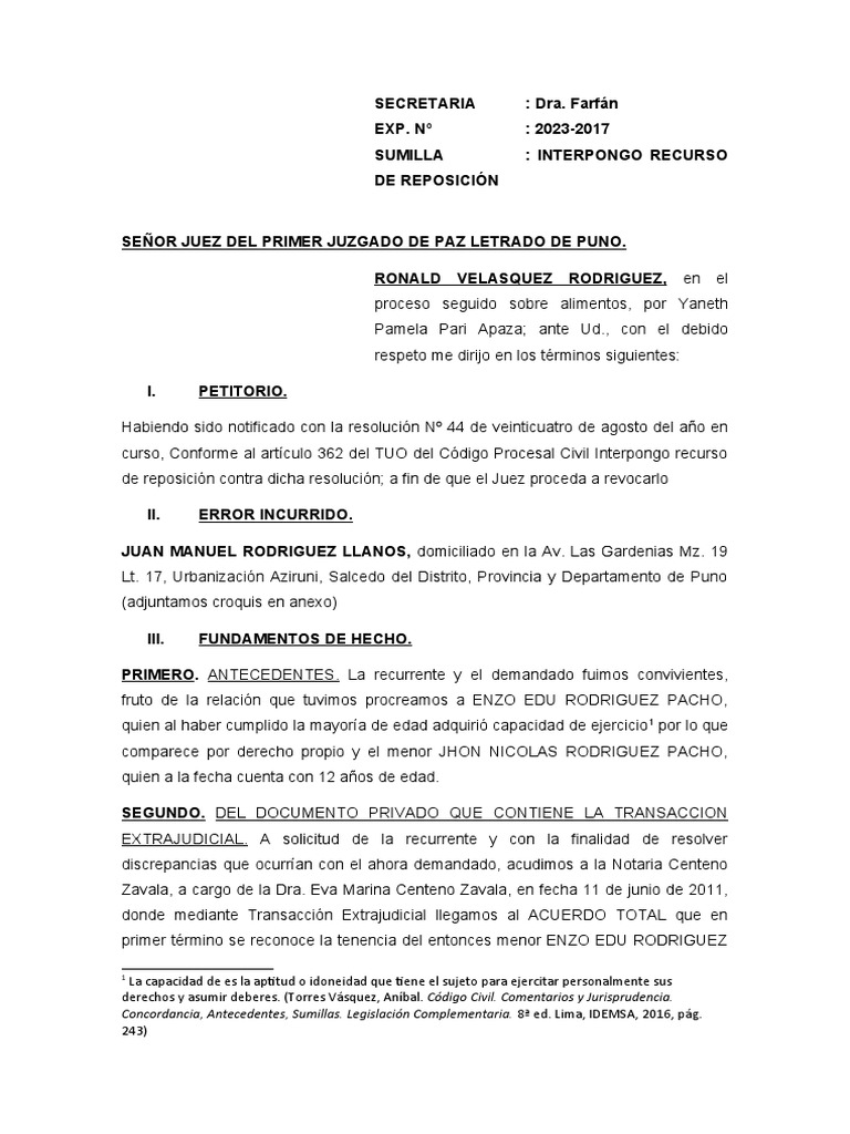 Recurso de Reposicion 2 | PDF | Ley procesal | Demanda judicial