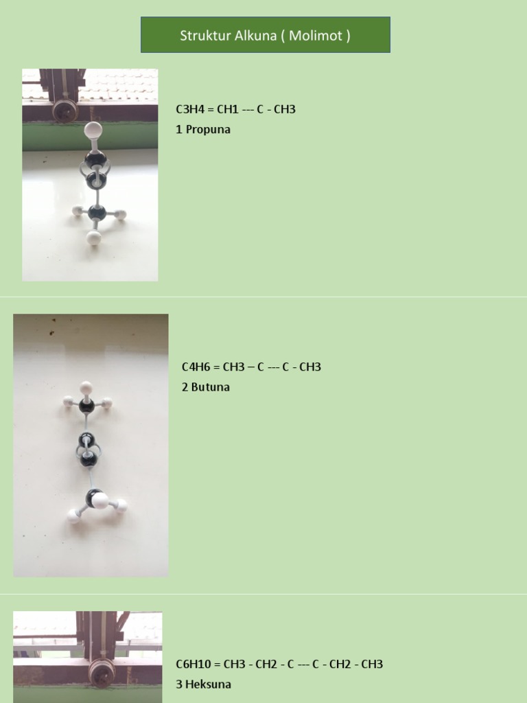 Struktur Alkuna (Molimot) : C3H4 CH1 - C - CH3 1 Propuna | PDF