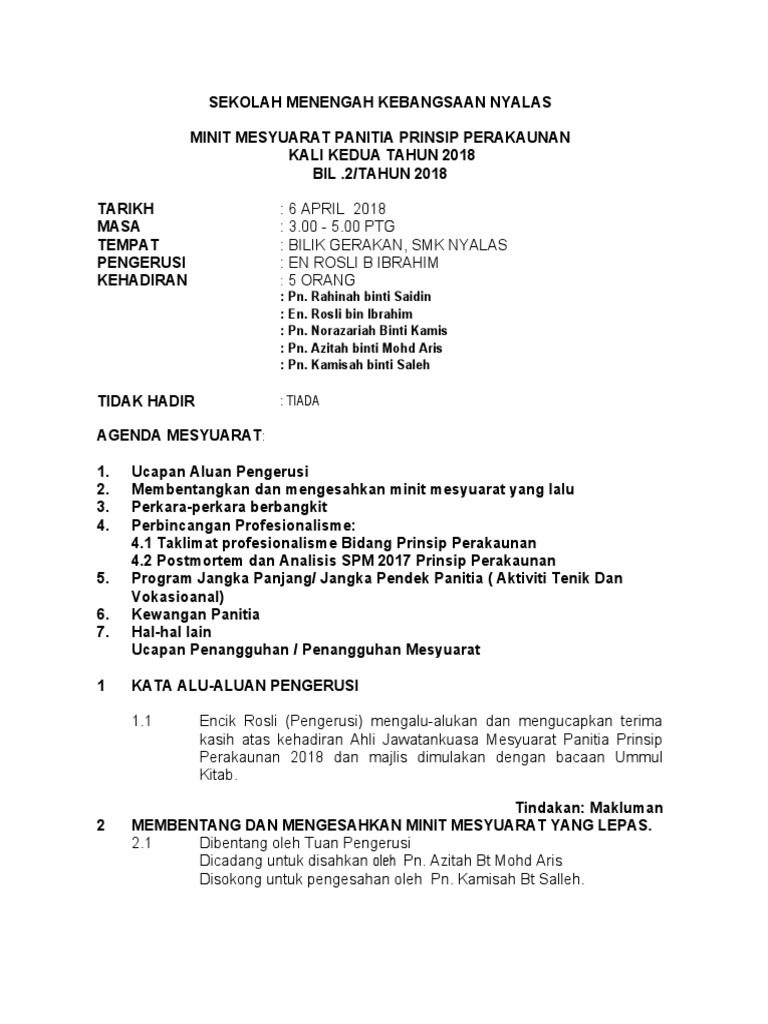 MINIT MESYUARAT PP KALI KEDUA 2018 Edit | PDF