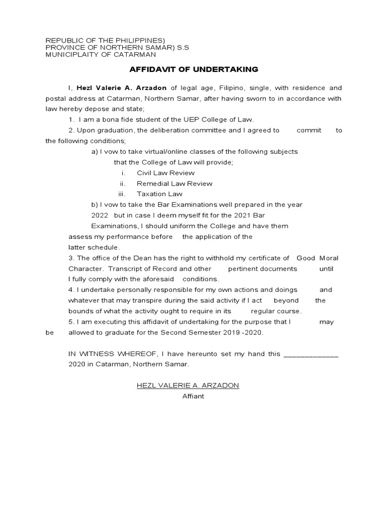 Affidavit of Undertaking | PDF | Affidavit | Notary Public