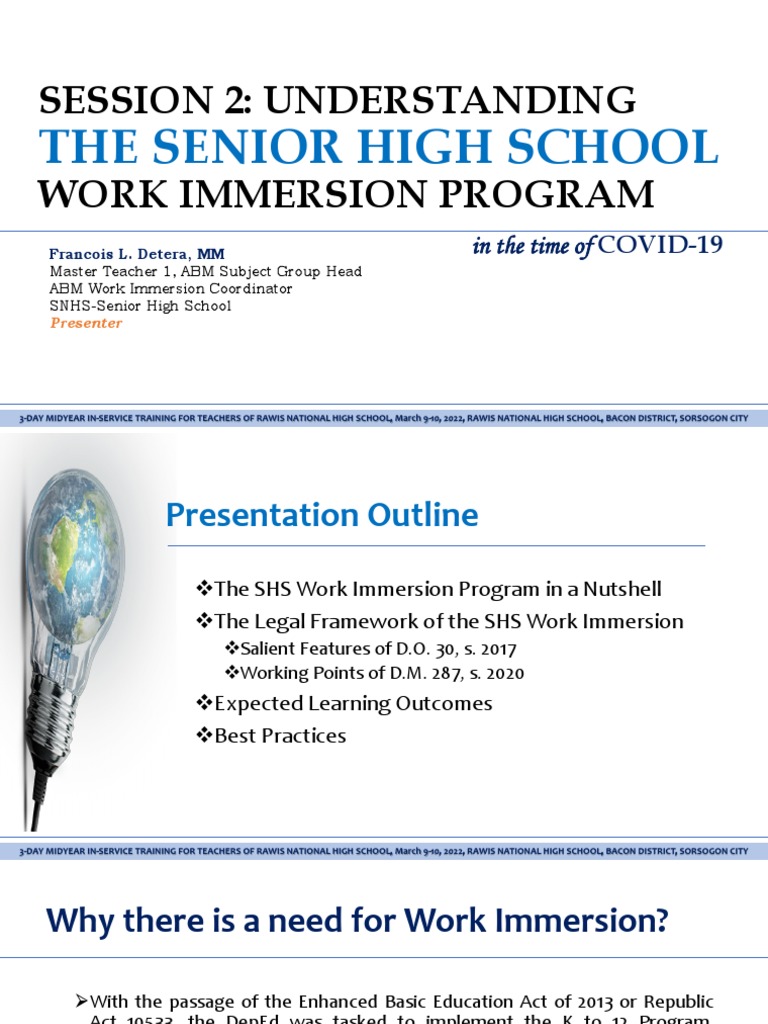 Session 2: Understanding Work Immersion Program: The Senior High School ...