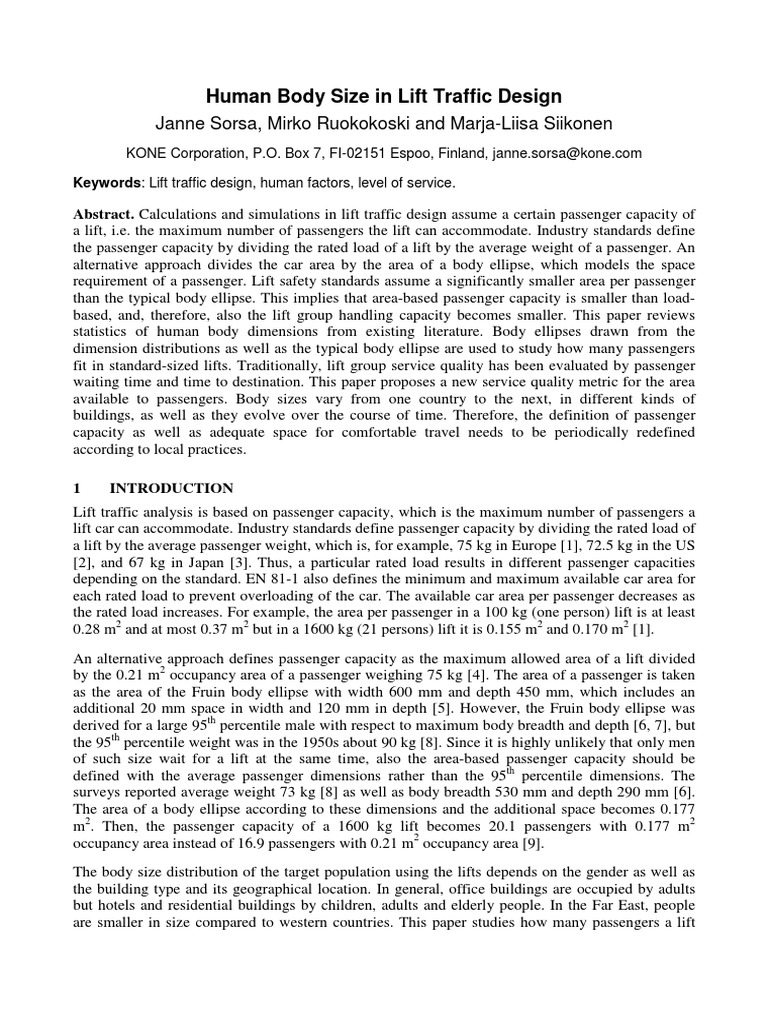 Human Body Size in Lift Traffic Design: Janne Sorsa, Mirko Ruokokoski and Marja-Liisa Siikonen ...