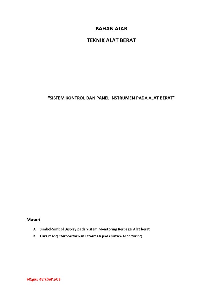 Panel Instrumen dan Kontrol Alat Berat | PDF