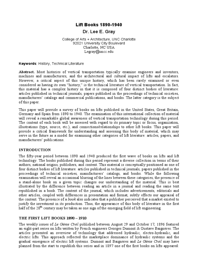 Lift Books 1890-1940: Dr. Lee E. Gray | PDF | Elevator | Books