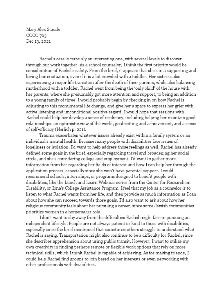 Case Study Notes | PDF | Disability | Psychological Resilience