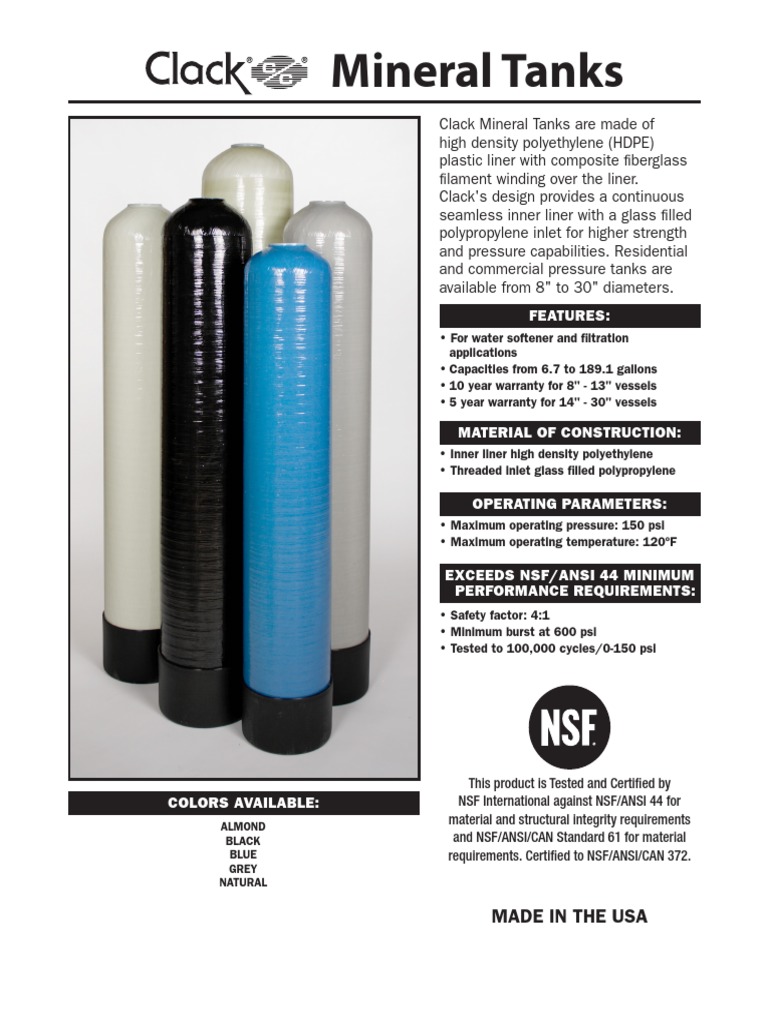 Clack Mineral Tank Sizes & Specs | PDF | Pressure | Building Materials