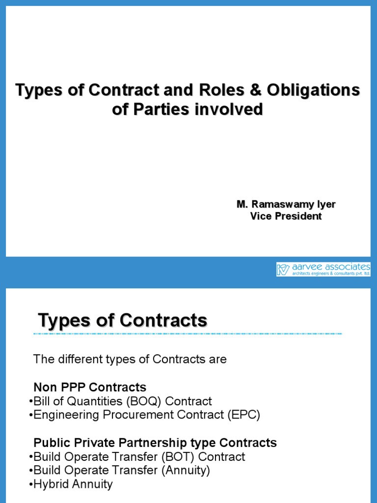 Types of Contracts - Presentation | PDF | Public–Private Partnership | Concession (Contract)
