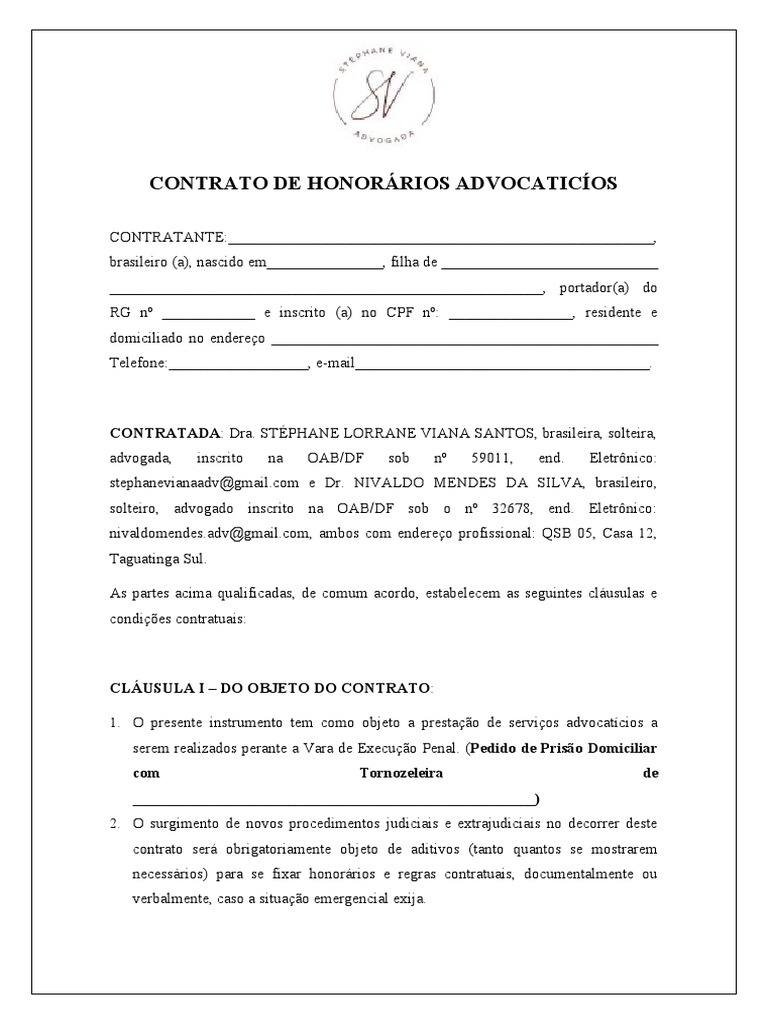 Contrato de Honorários Advocaticíos | PDF | Advogado | Justiça