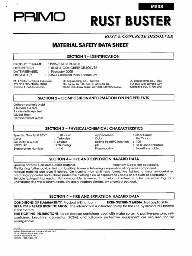 Msds Rust Buster Pdf