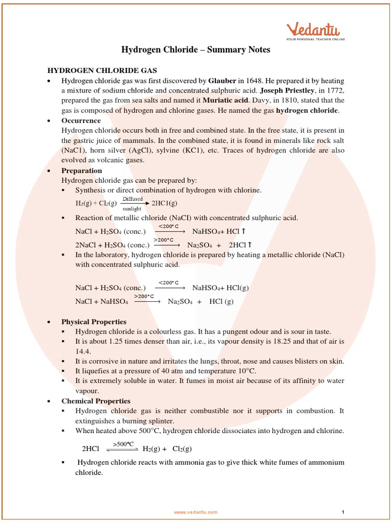 Class 10 Chemistry Chapter 8 Revision Notes | PDF | Chlorine ...