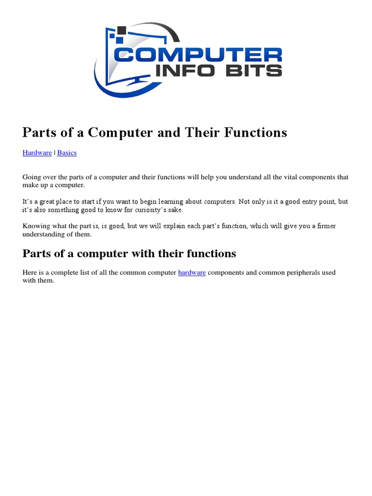 Parts of A Computer With Their Functions | PDF | Hard Disk Drive ...
