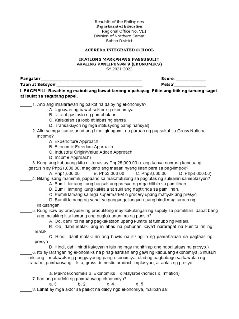 Ap9 3rd Quarter Exam | PDF