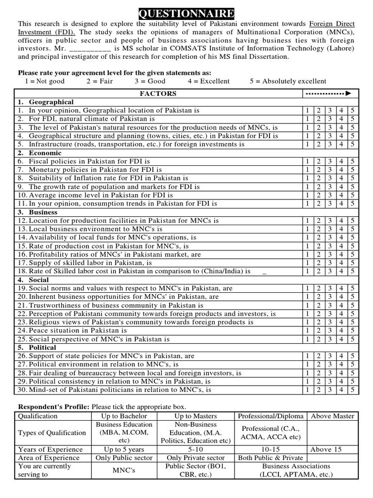 Questionnaire: Please Rate Your Agreement Level For The Given ...
