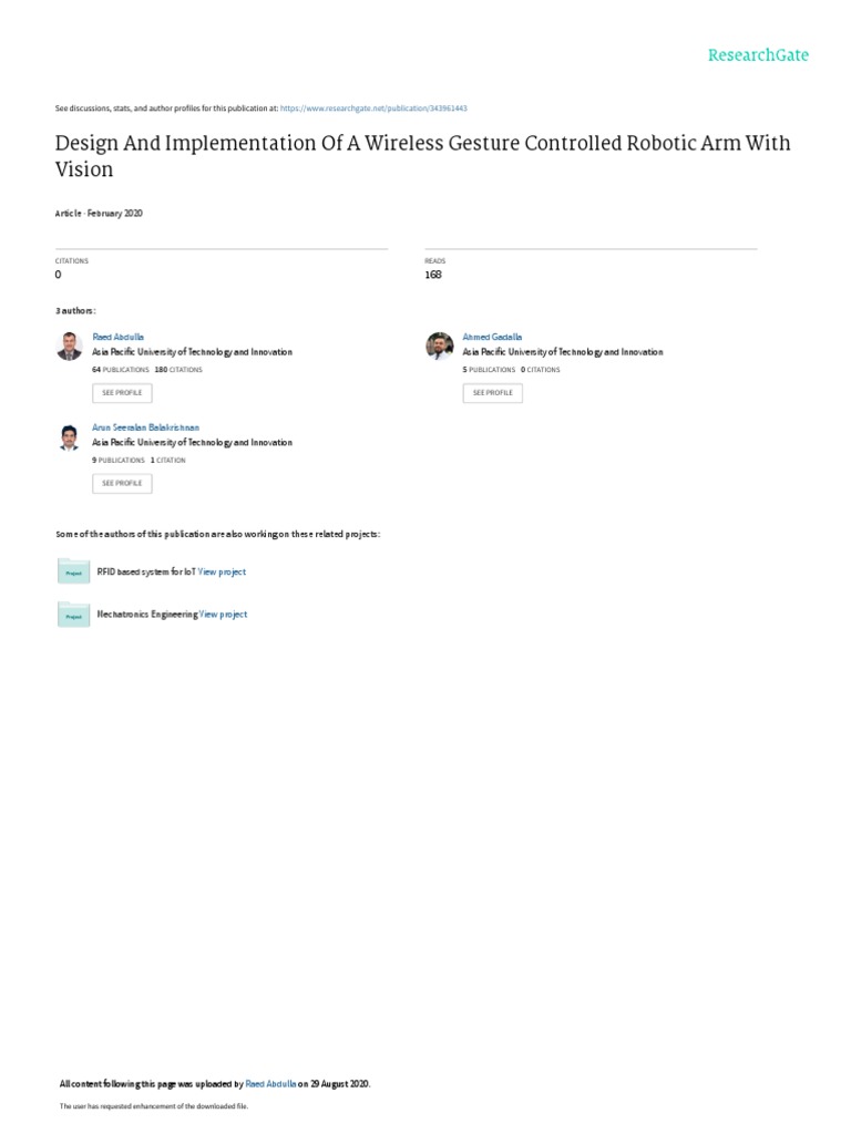 Design and Implementation of A Wireless Gesture Controlled Robotic Arm ...
