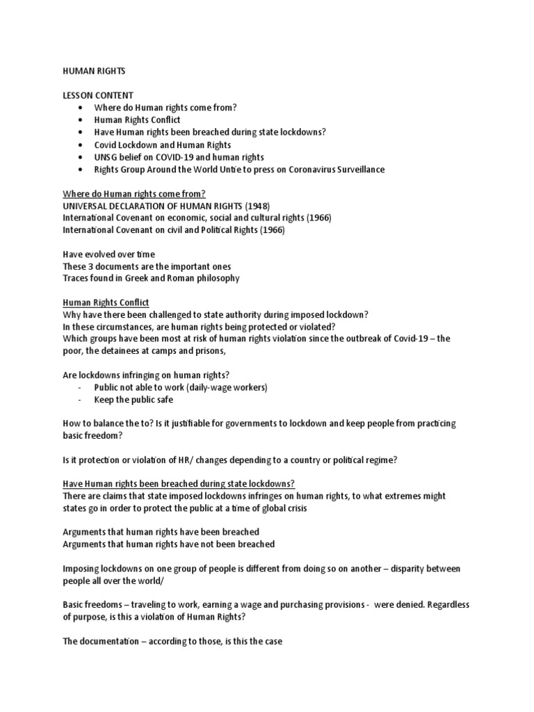 Human Rights Lesson on Origins, Conflicts & COVID Lockdowns | PDF ...