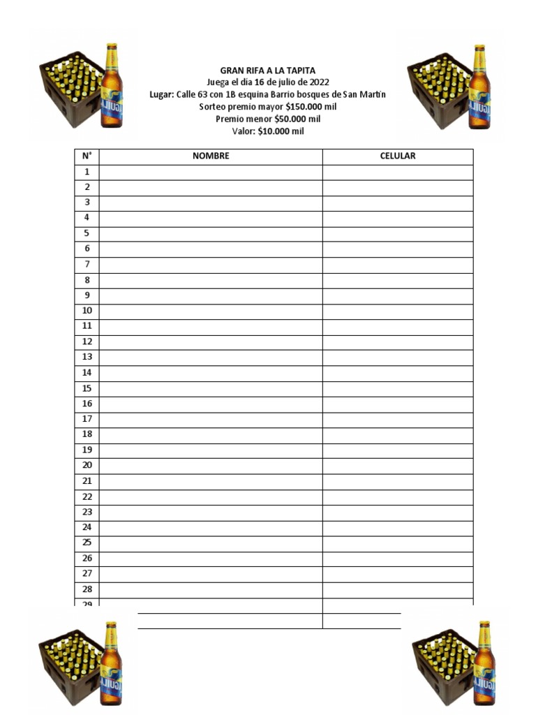 Gran Rifa A La Tapita Yopal | PDF | Cocina, comidas y vino | Hogar, jardinería y bricolaje