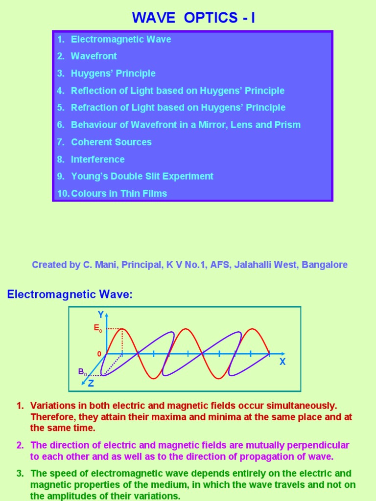 Wave Optics - I: Created by C. Mani, Principal, K V No.1, AFS, Jalahalli West, Bangalore | PDF ...