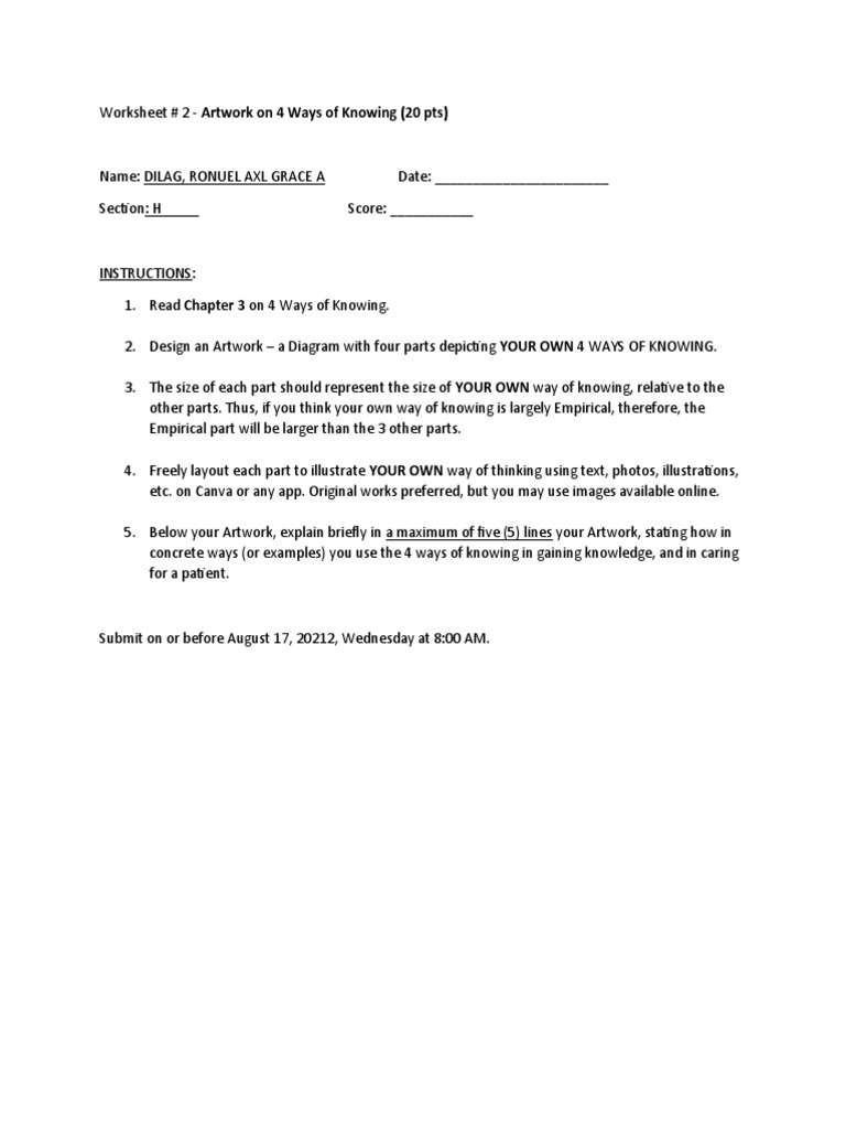 NCM 100 SY 2022-23-2 Module 2 - Worksheet 2 - Artwork On 4 Ways of ...