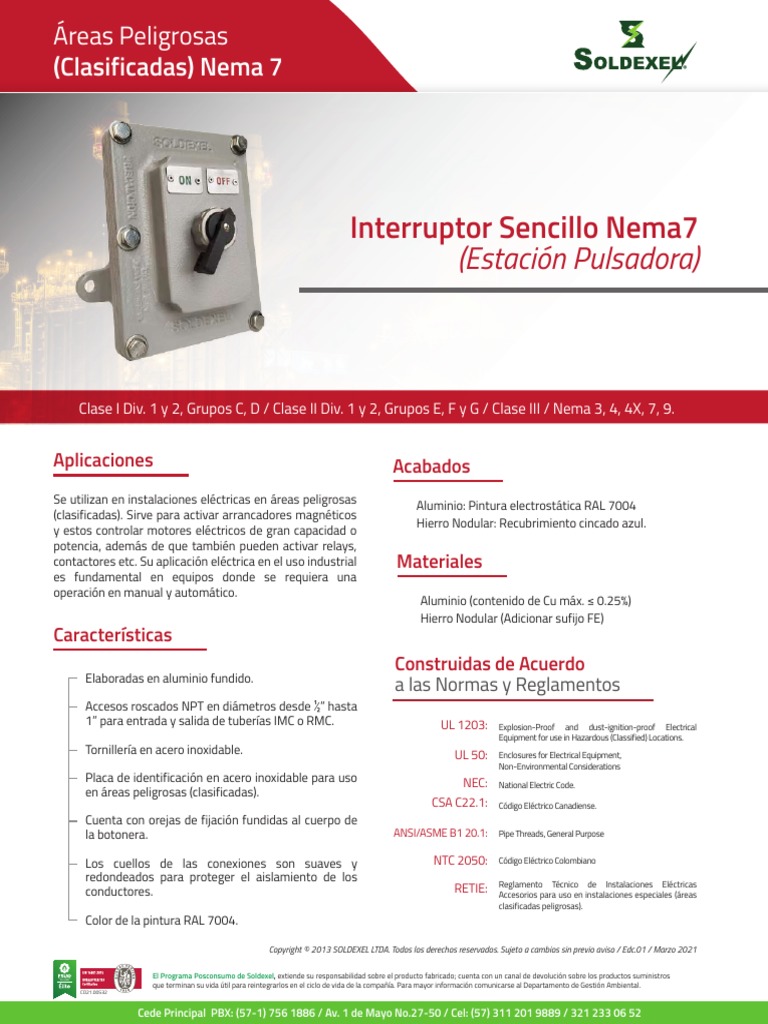 Interruptor Sencillo Nema 7 | PDF | Materiales de construcción | Rieles