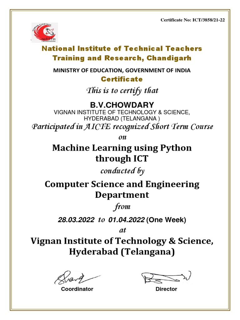 Certificates Vignan Pdf Institute Of Technology Information And