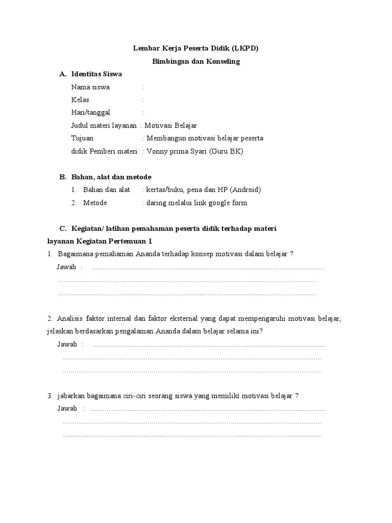 LKPD BK Motivasi Belajar | PDF