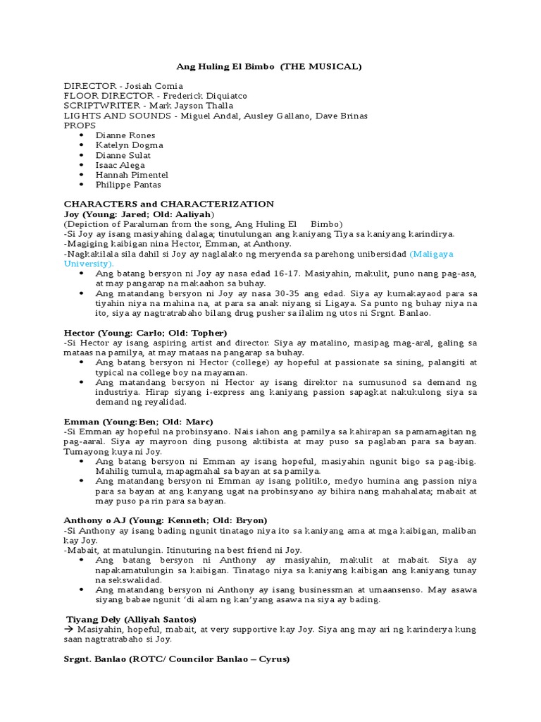 Huling El Bimbo Play Script | PDF